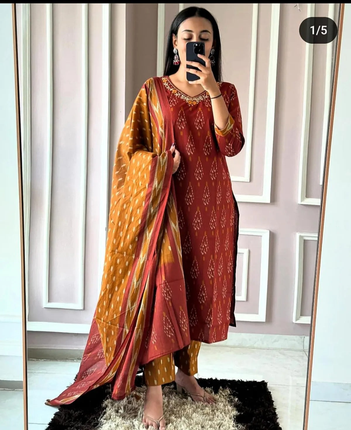 Elegant Ikat Print Kurti Set With Dupatta – Jaipur Kurta