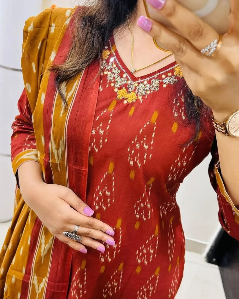 Elegant Ikat Print Kurti Set With Dupatta – Jaipur Kurta
